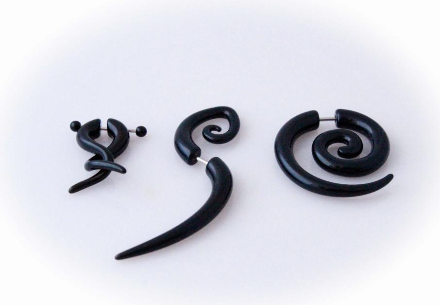 Fake Illusion Spiral Ear Taper -Black Acrylic - 3 Tribal Styles | Wow ...